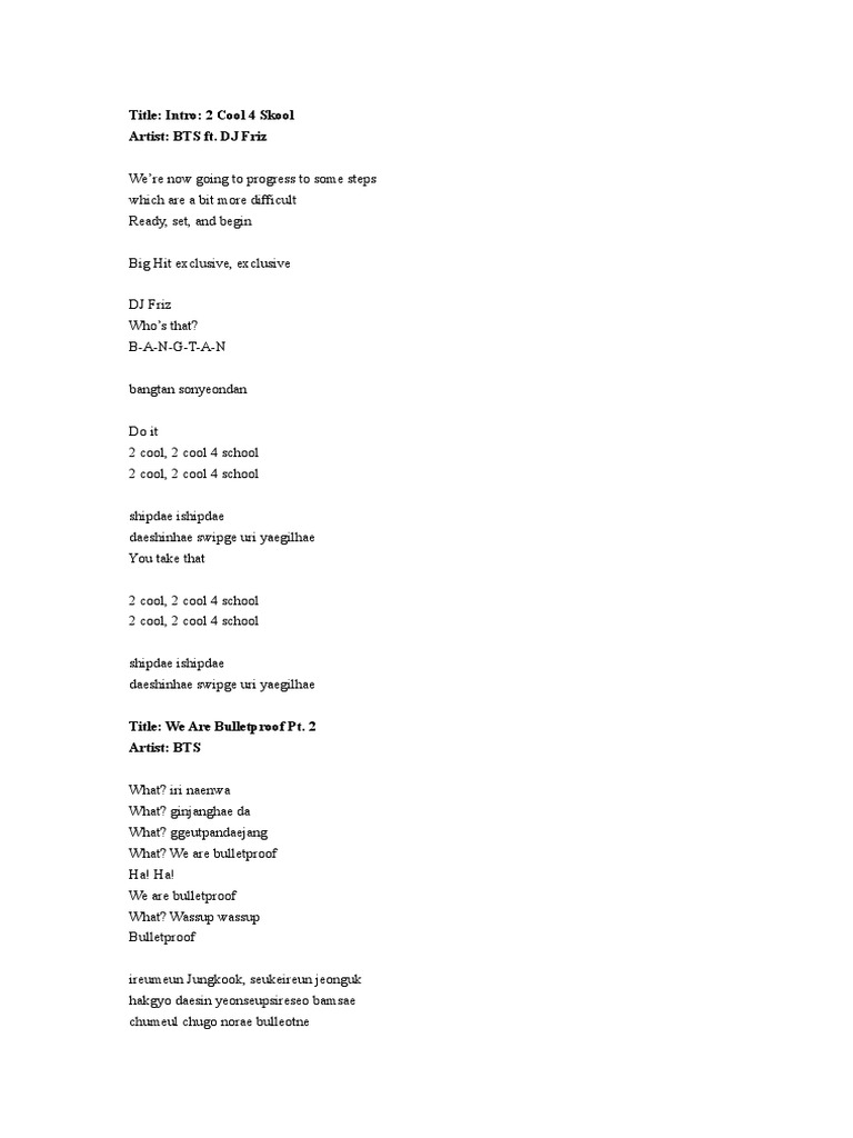 BTS Song Lyrics Compilation | PDF