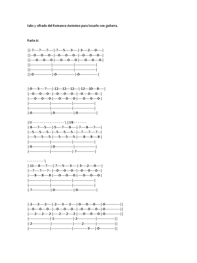 Romance Anónimo Guitar Tabs | PDF