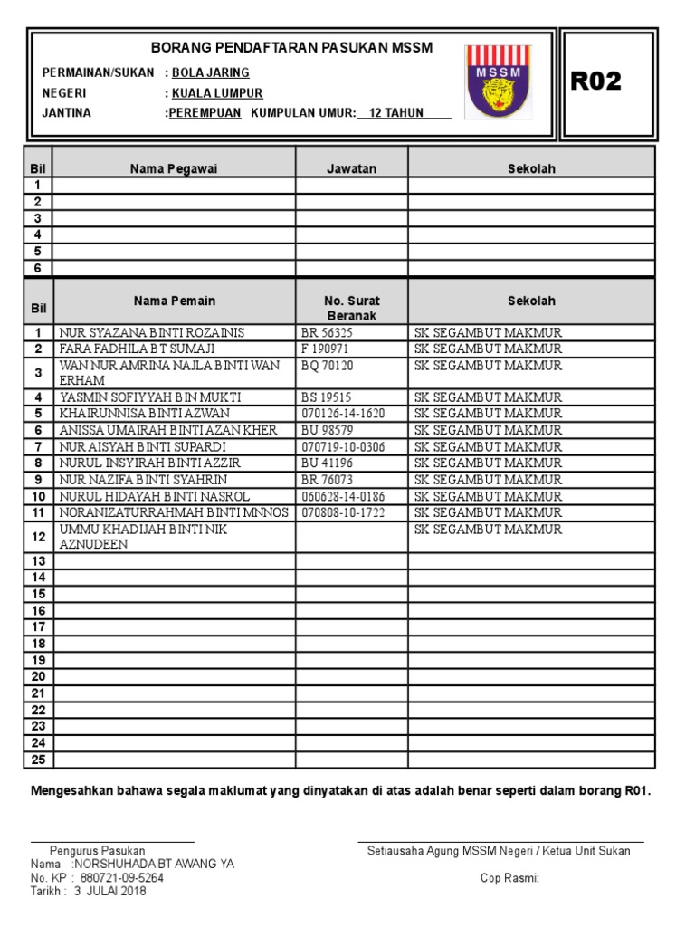 Borang Pendaftaran R02 Terkini 1 | PDF