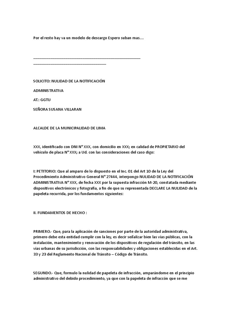 Modelo de Descargo | PDF | Nulo (ley) | Regulación
