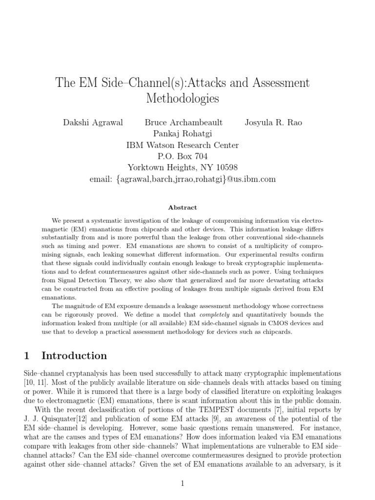 The EM Side-Channel: Attacks and Assessment | PDF | Modulation ...