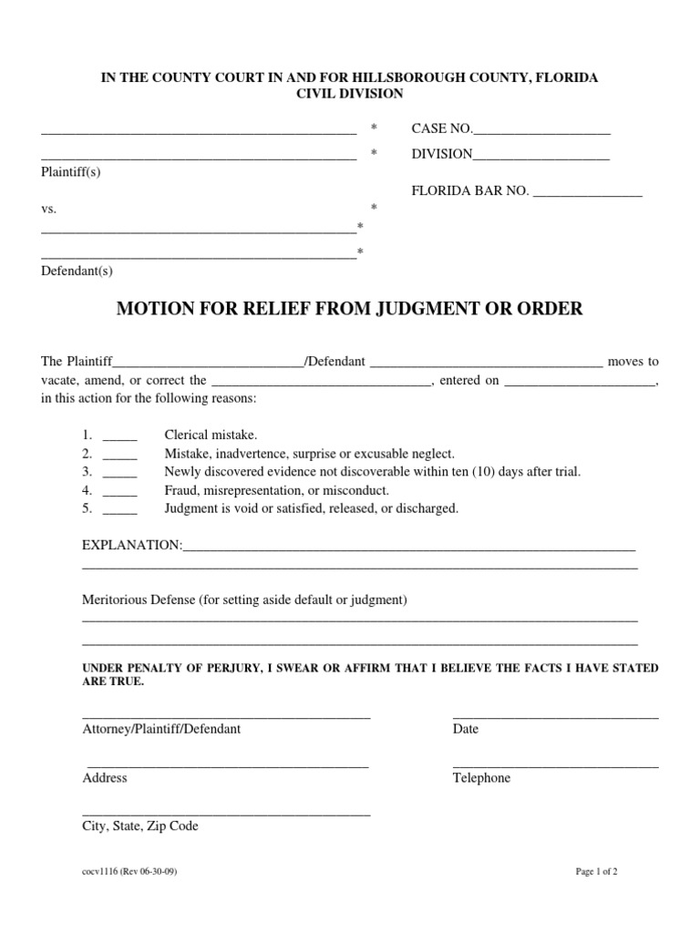 Motion For Relief From Judgment or Order | Download Free PDF | Judgment ...