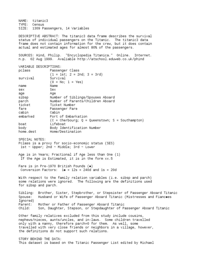 Titanic Dataset Variables | PDF | Rms Titanic | Logistic Regression