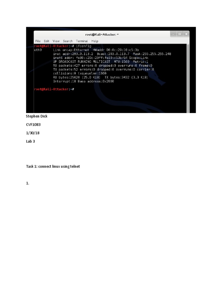 Stephen Dick CVF1083 1/30/18 Lab 3 | PDF | Port (Computer Networking) | Secure Shell