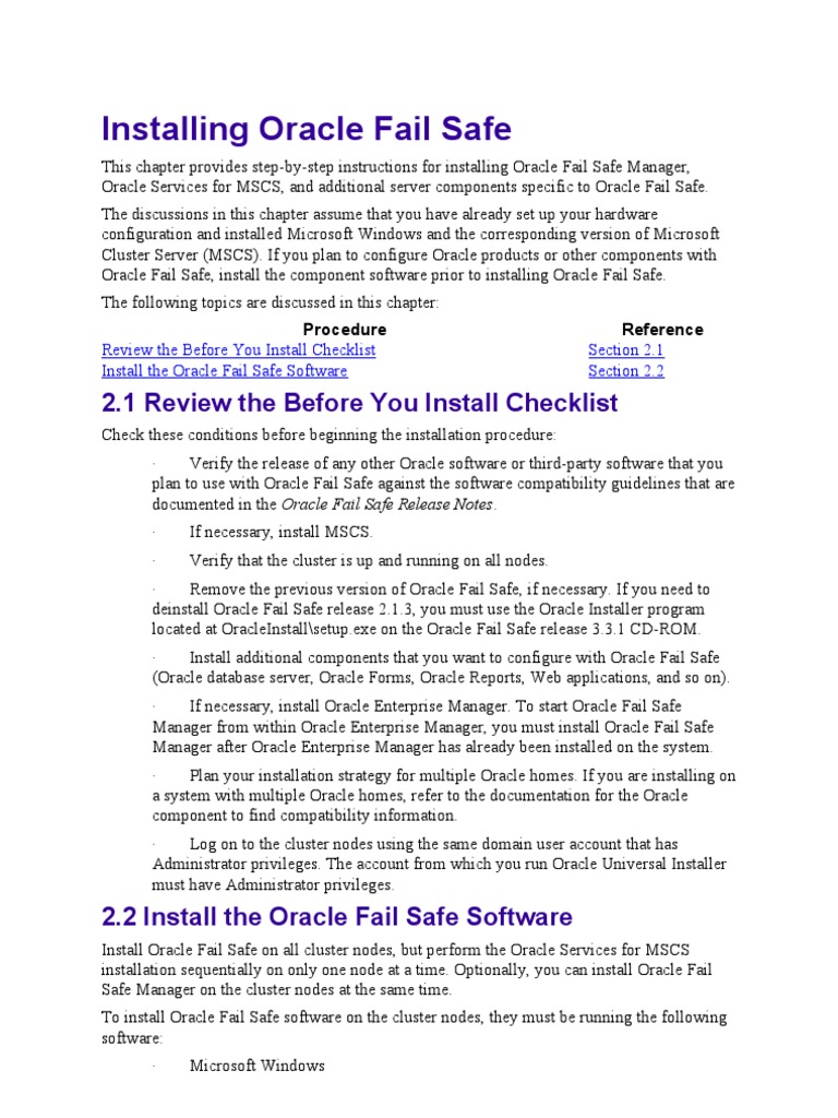 Installing Oracle Fail Safe Pdf Oracle Database Installation Computer Programs 4904
