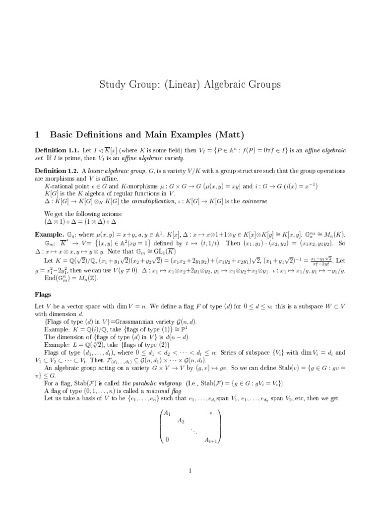 Linear Algebraic Groups Study Guide | PDF | Group (Mathematics) | Lie ...