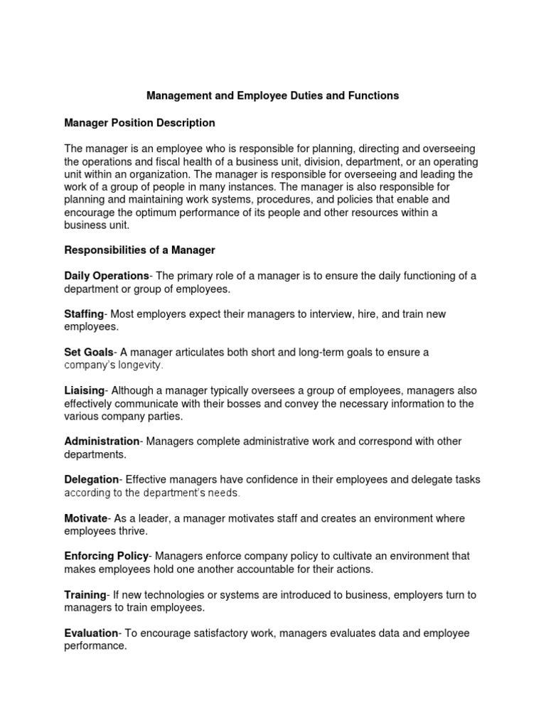 Management and Employee Duties and Functions | Trade Union | Employment