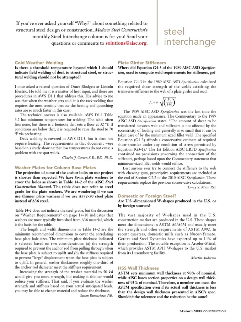 Modern Steel Construction's monthly steel column answers welding ...