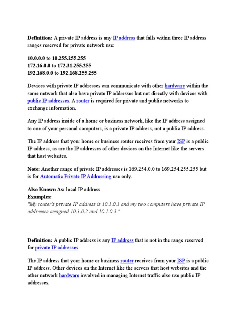 Public vs Private IP Address Ranges | PDF