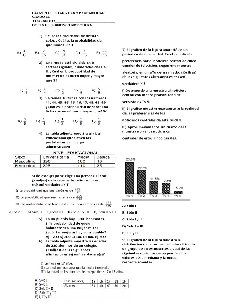 Prueba Tipo Icfes | PDF | Probabilidad | Enseñanza de matemática