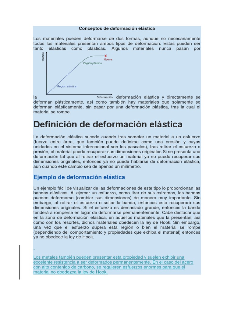 Conceptos de Deformación Elástica | PDF | Elasticidad (Física) | Deformación (Mecánica)