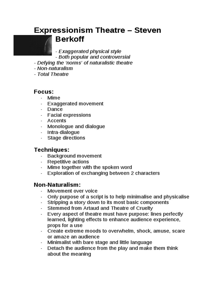 Expressionism and Physical Theatre - Steven Berkoff | PDF
