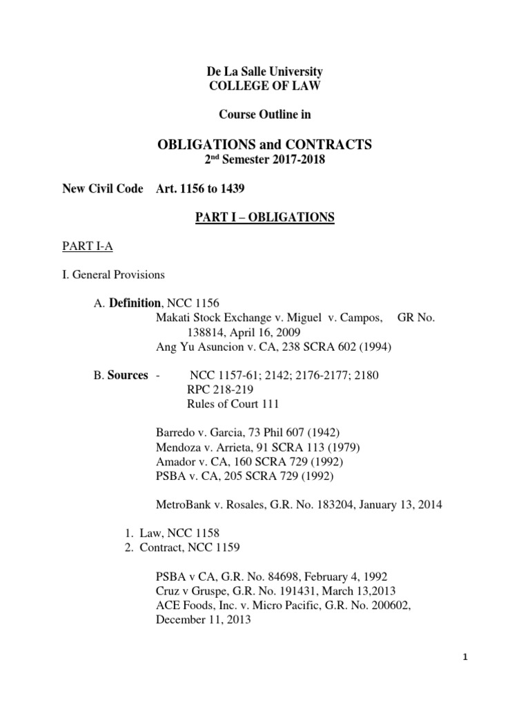 LA SALLE. OBLICON Complete Syllabus.-2 | PDF | Legal Concepts | Private Law