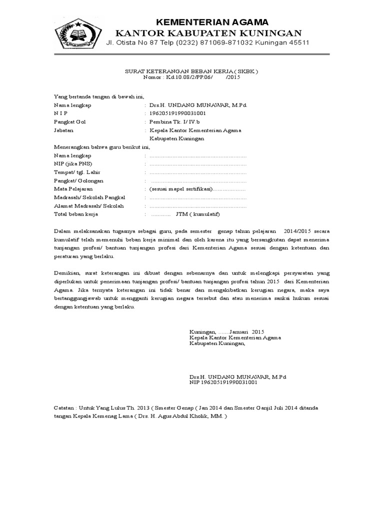 Surat Keterangan Beban Kerja Guru | PDF | Ilmu Sosial