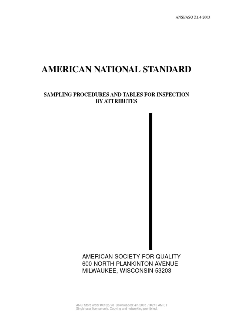 Ansi Asqc-Z1.4 | PDF | Sampling (Statistics) | Specification (Technical Standard)