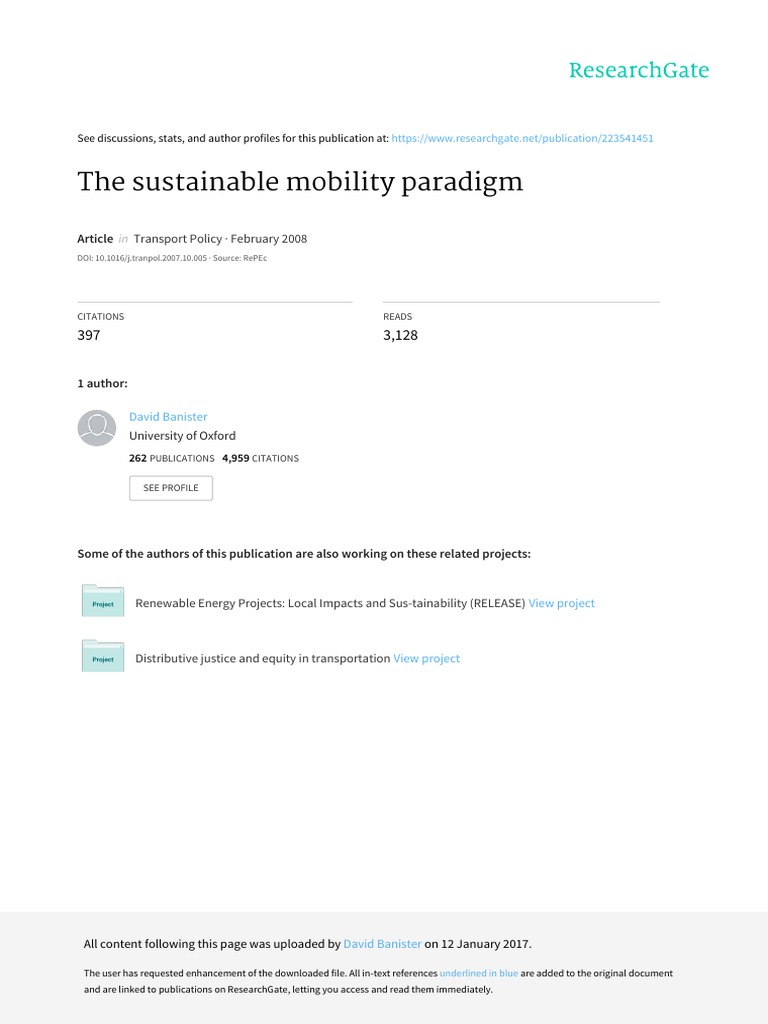 The Sustainable Mobility Paradigm: Transport Policy February 2008 | PDF ...