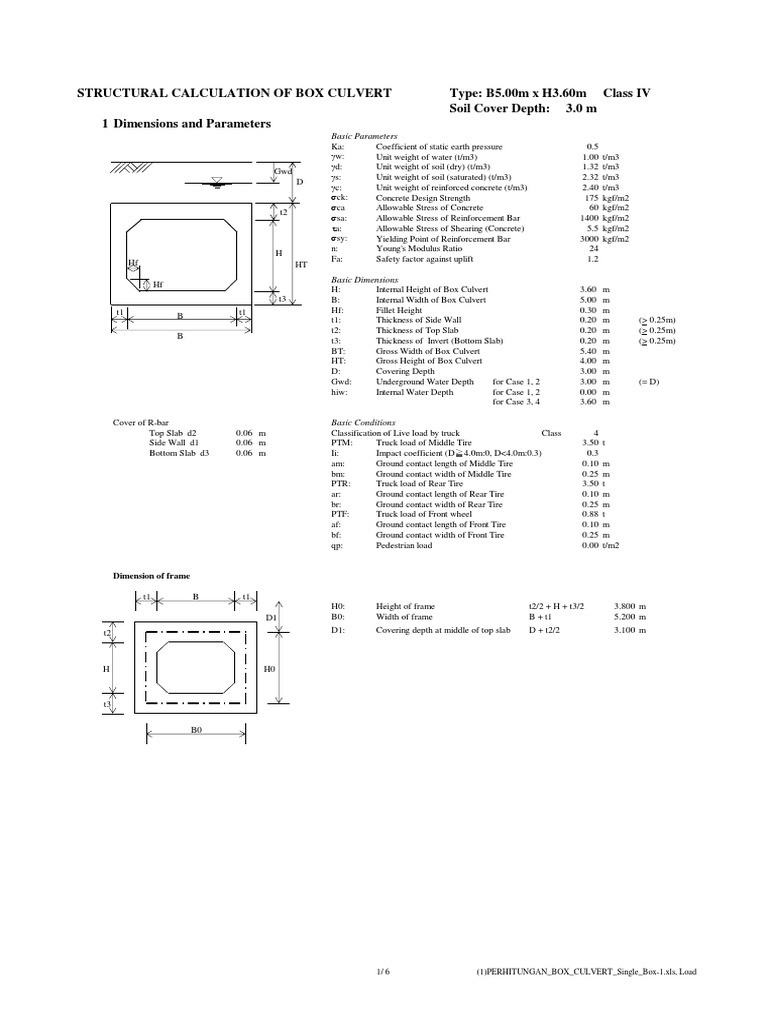 Structural Calculation Of Box Culvert Type: B5.00m x H3.60m Class IV ...