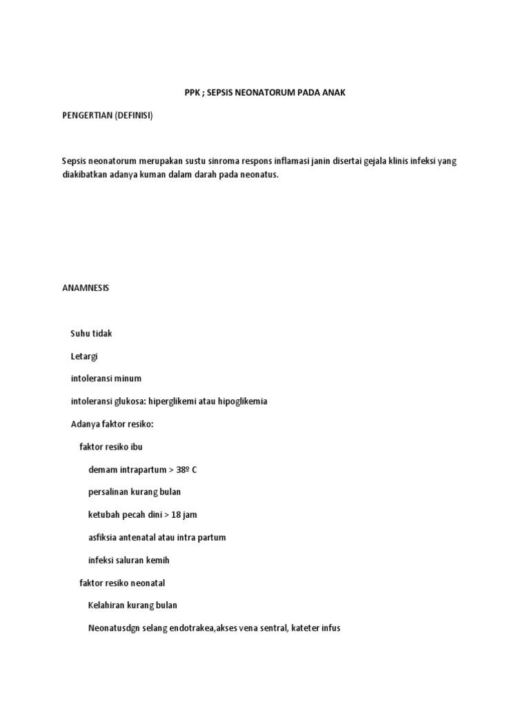 PPK Sepsis Neonatorum Pada Anak | PDF