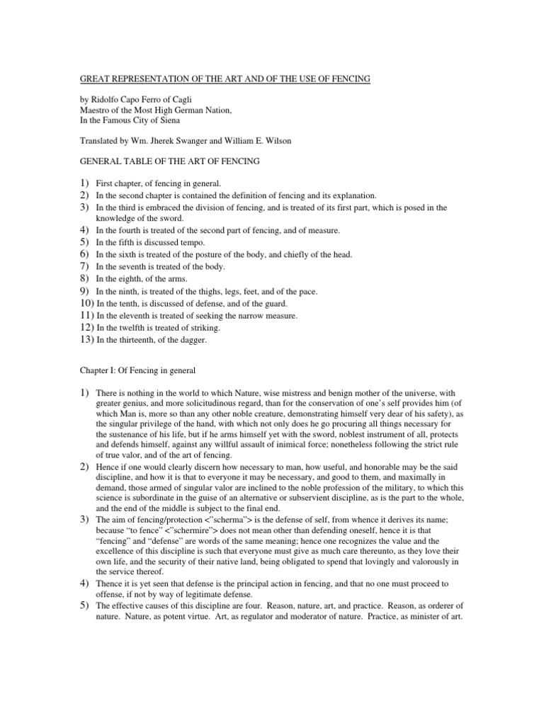 Esgrima - Capo Ferro - Great Representation of The Art & of The Use of ...