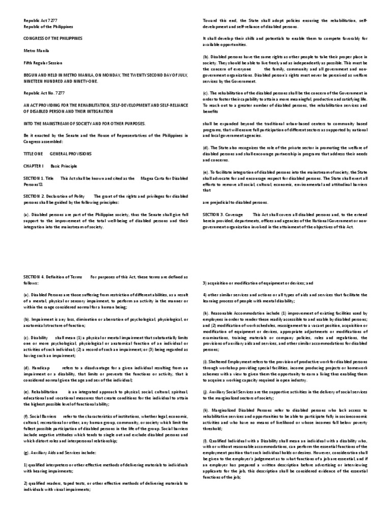 PWDs Philippine Laws | PDF | Disability | Employment