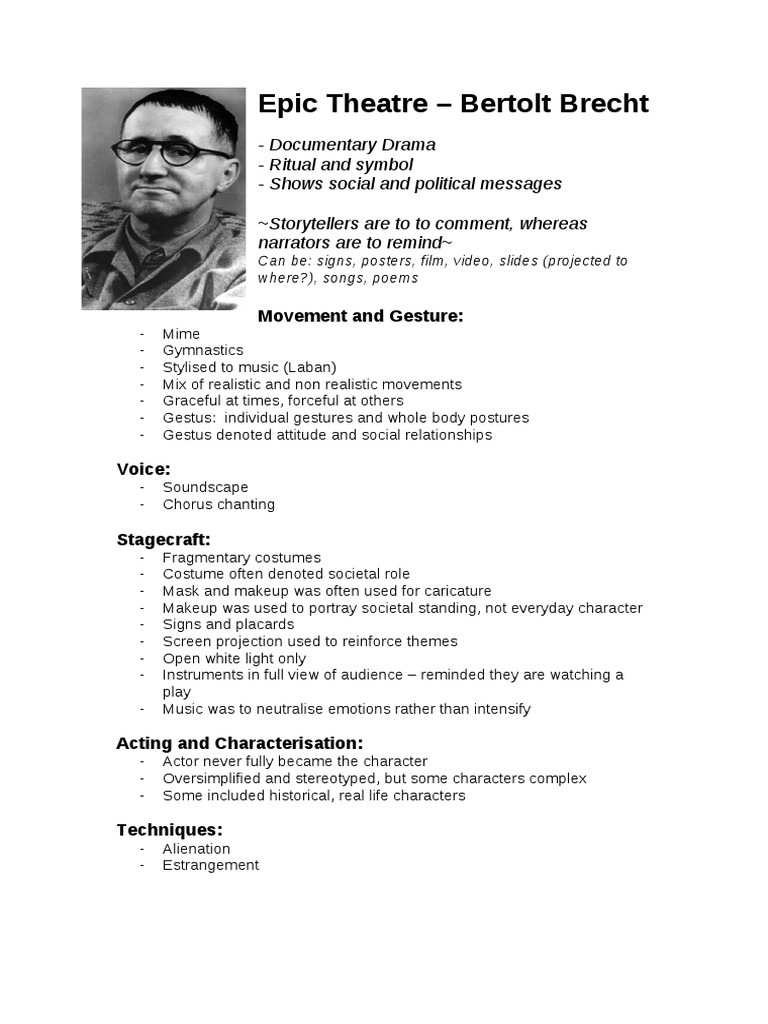 Epic Theatre - Bertolt Brecht | PDF