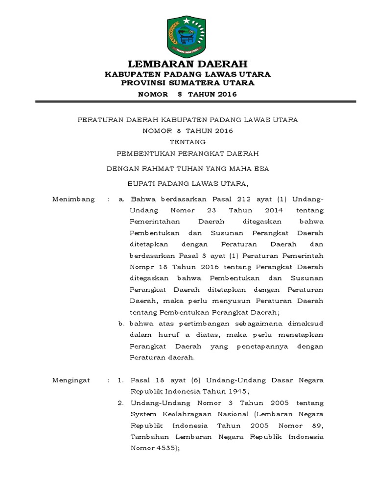 Perda Pembentukan Perangkat Daerah | PDF