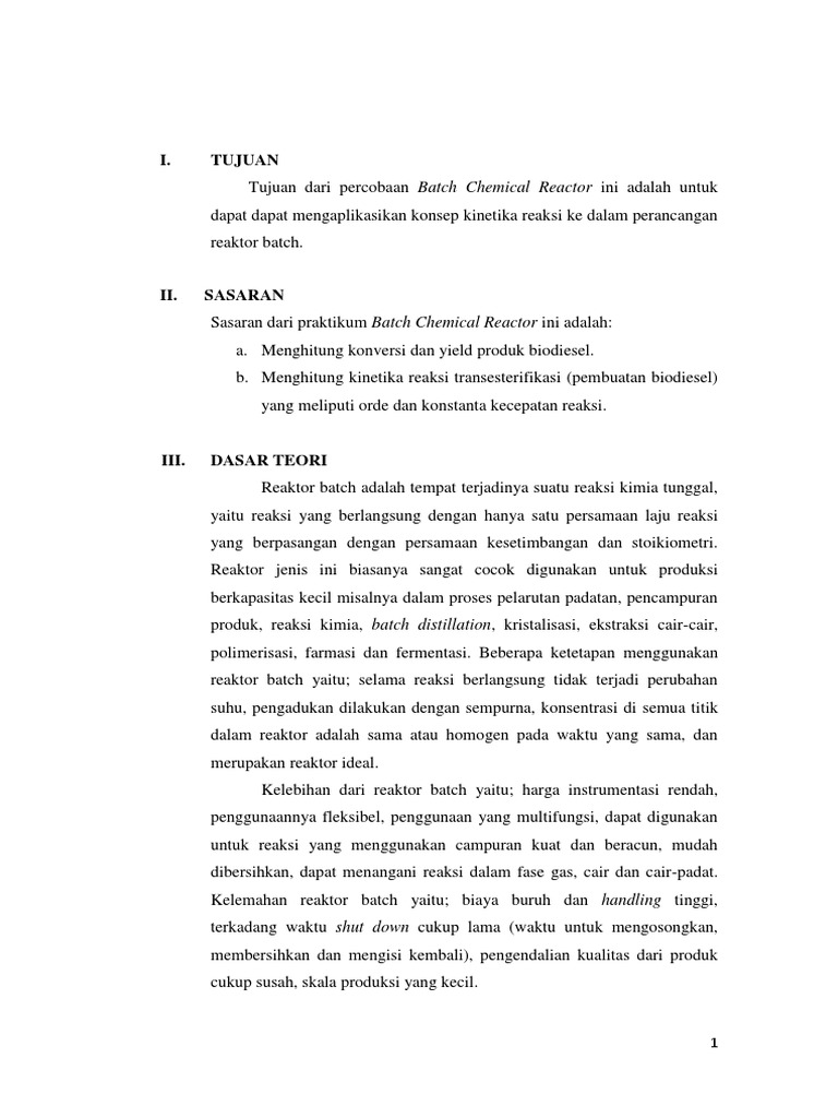 Laporan Batch Reaktor.. | PDF