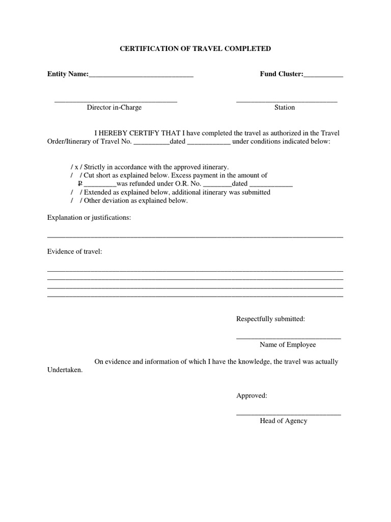 Certification of Travel Completed | PDF | Government | Business