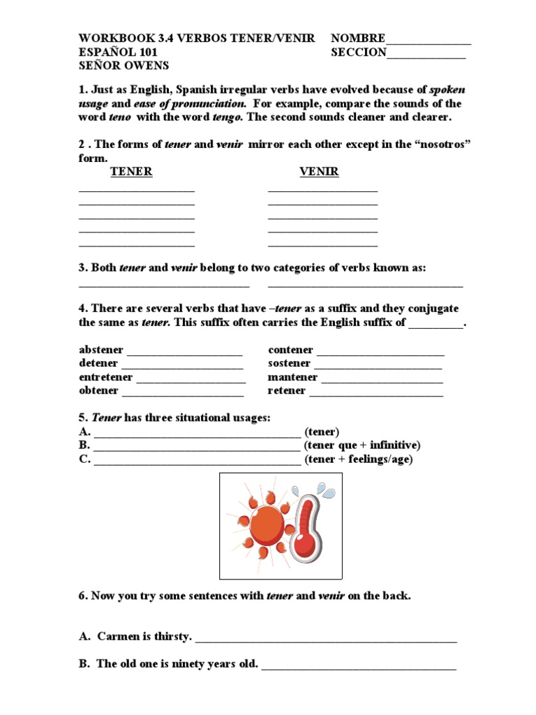 Present Tense of Tener and Venir | PDF | English Language | Spanish ...