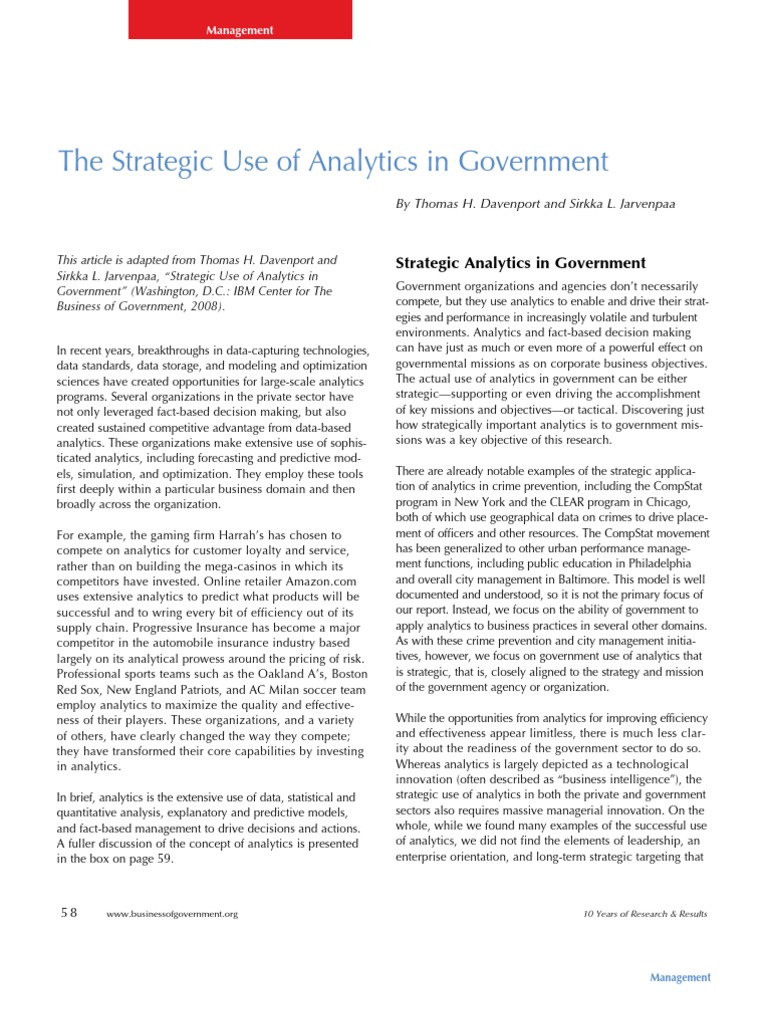 Strategic Analytics in Government | PDF | Analytics | Business Intelligence