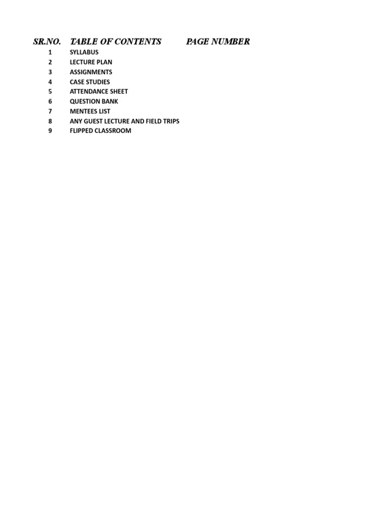 SR - No. Table of Contents Page Number | PDF