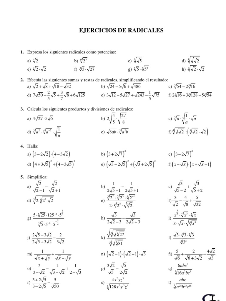 Ejercicios de Radicales | PDF | Enseñanza de matemática