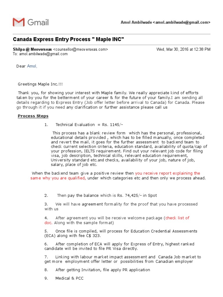 Canada Express Entry Process " Maple INC": Amol | PDF | Employment ...