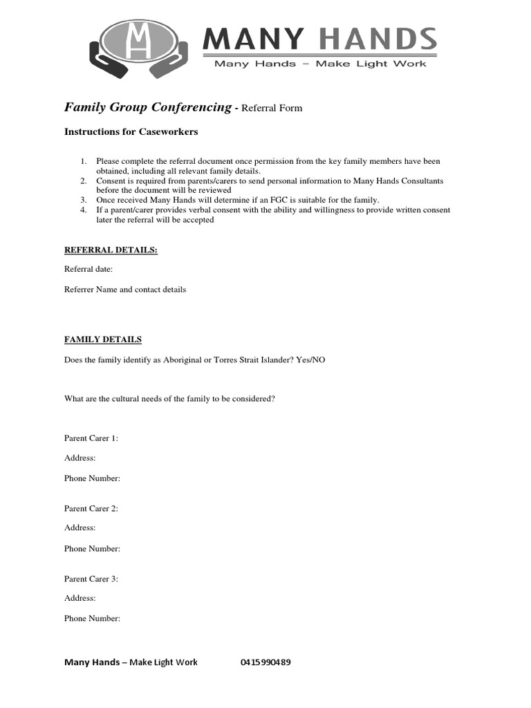 Draft - Referral Form Family Group Conferencing Many Hands | PDF ...