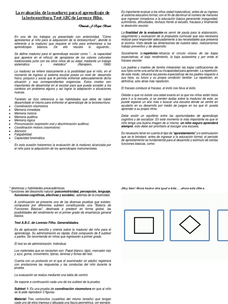 La Evaluación de La Madurez para El Aprendizaje de La Lectoescritura ...
