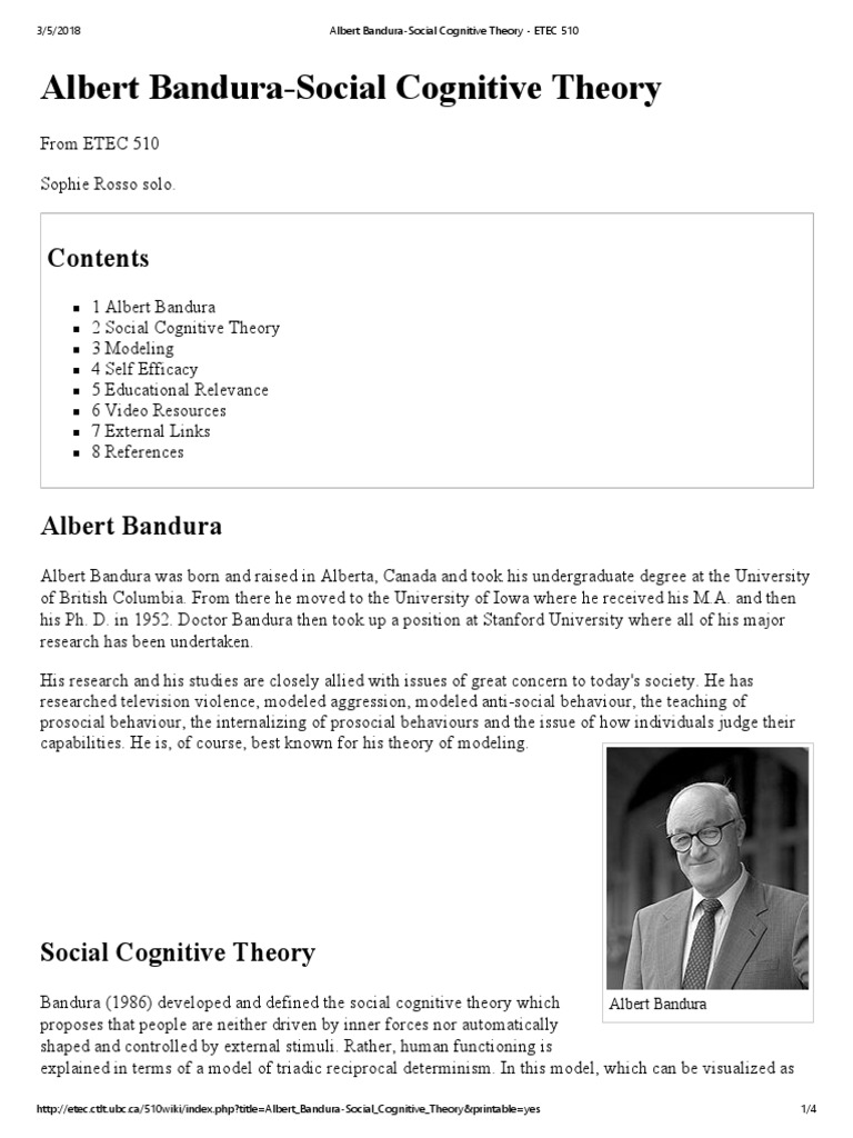 Albert Bandura-Social Cognitive Theory - ETEC 510 | PDF | Self Efficacy ...