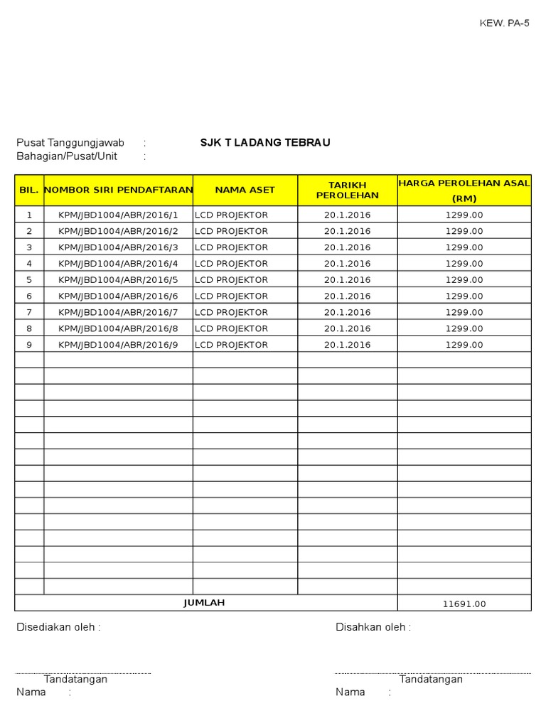 KEW. PA-5 (Senarai Daftar Inventori) | PDF