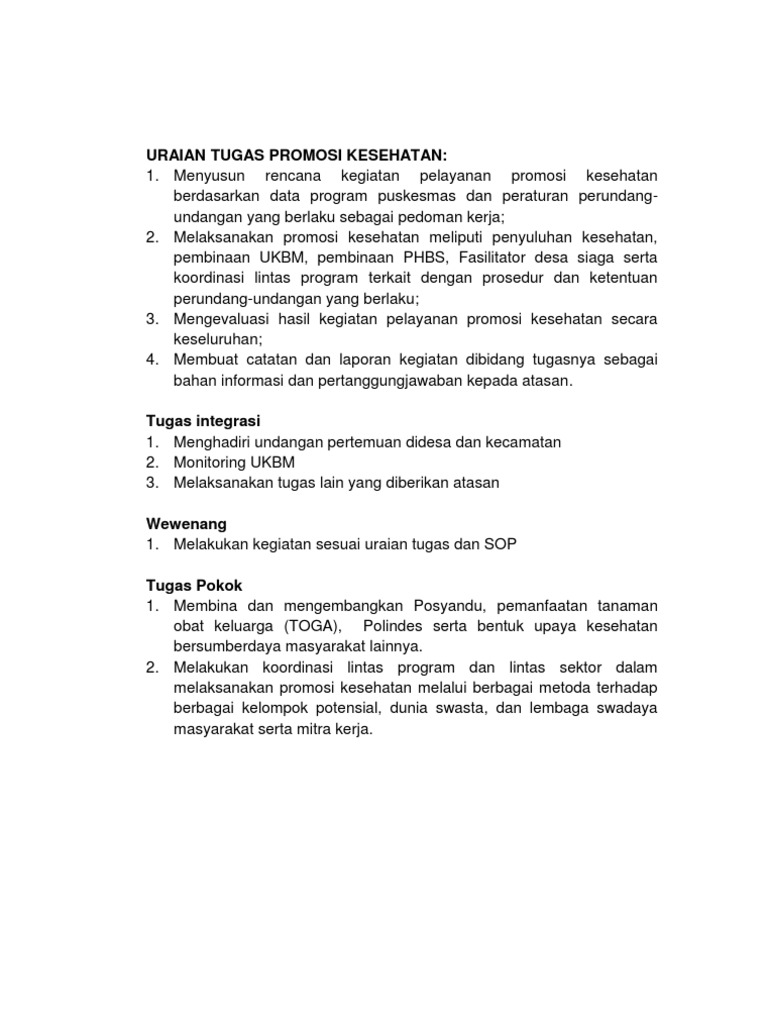 Uraian Tugas Promosi Kesehatan | PDF