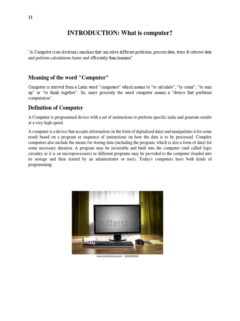 INTRODUCTION: What Is Computer?: Meaning of The Word "Computer" | PDF | Input/Output | Central ...