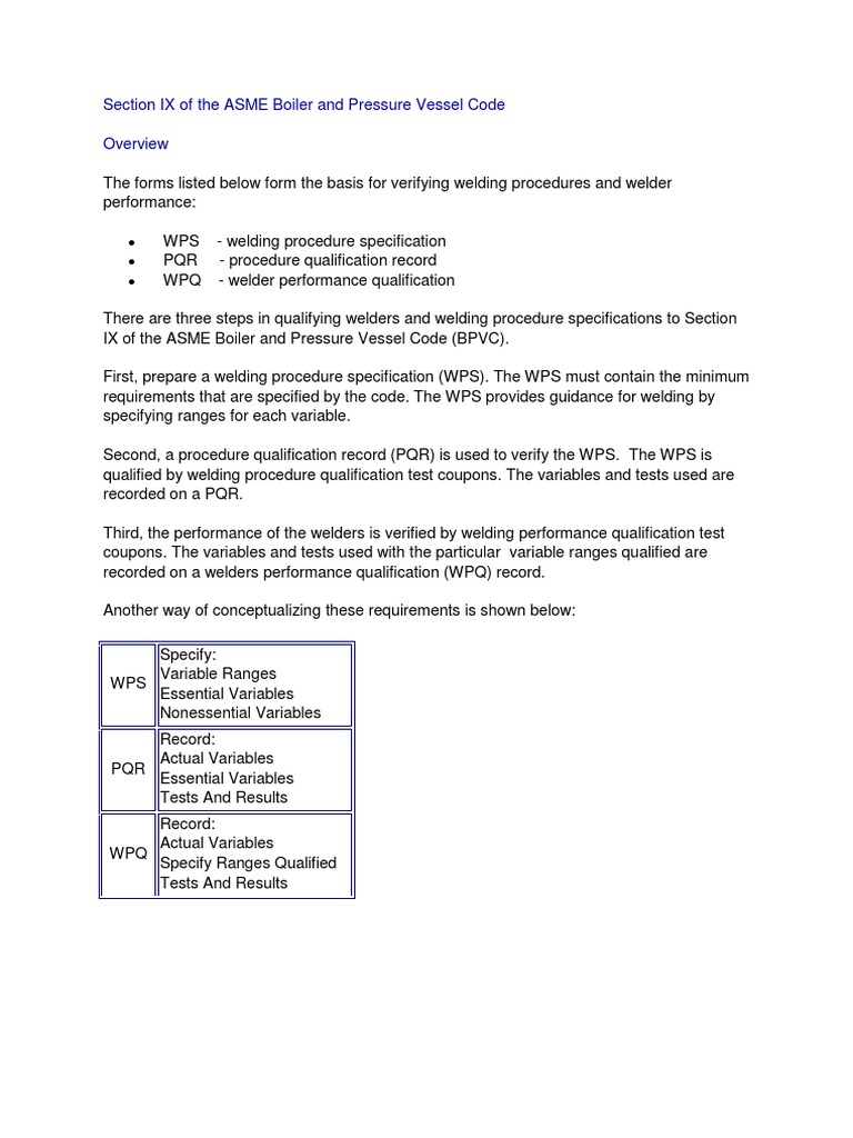 Section IX of The ASME Boiler and Pressure Vessel Code | PDF | Joining ...