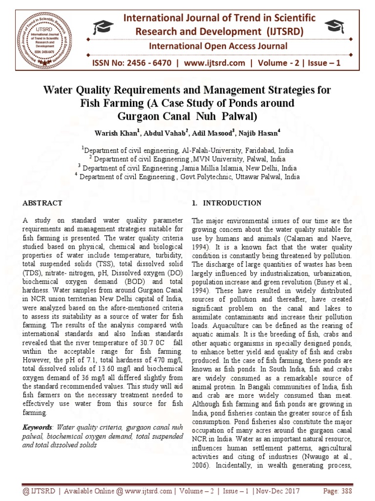Water Quality Requirements and Management Strategies For Fish Farming ...