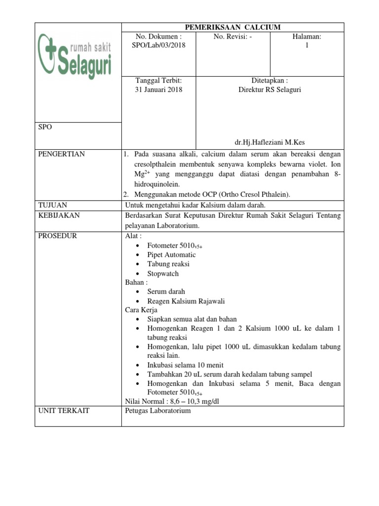 Sop Laboratorium Rs Selaguri | PDF