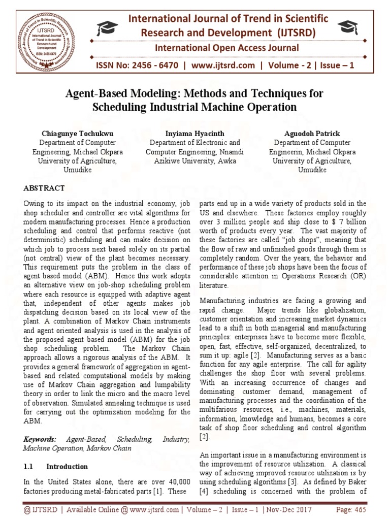 Agent-Based Modeling: Methods and Techniques For Scheduling Industrial Machine Operation | PDF ...