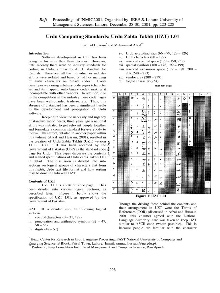 Urdu Computing Standards: Urdu Zabta Takhti (UZT) 1.01 | PDF | Ascii ...