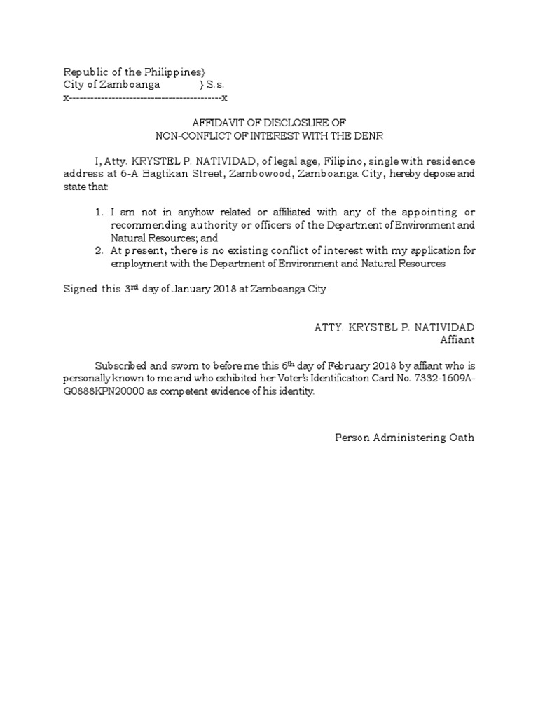 Affidavit of Disclosure of Non Conflict of Interest | PDF