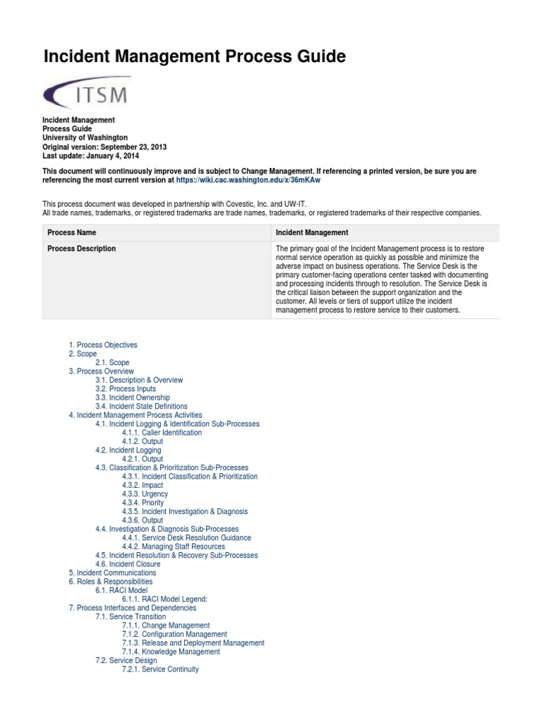 Incident Management Process Guide | PDF | Incident Management | Itil