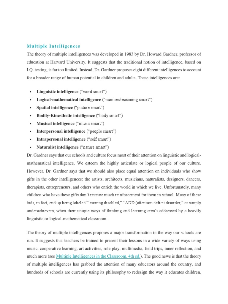 Understanding Multiple Intelligences Theory | PDF | Applied Psychology | Behavior Modification