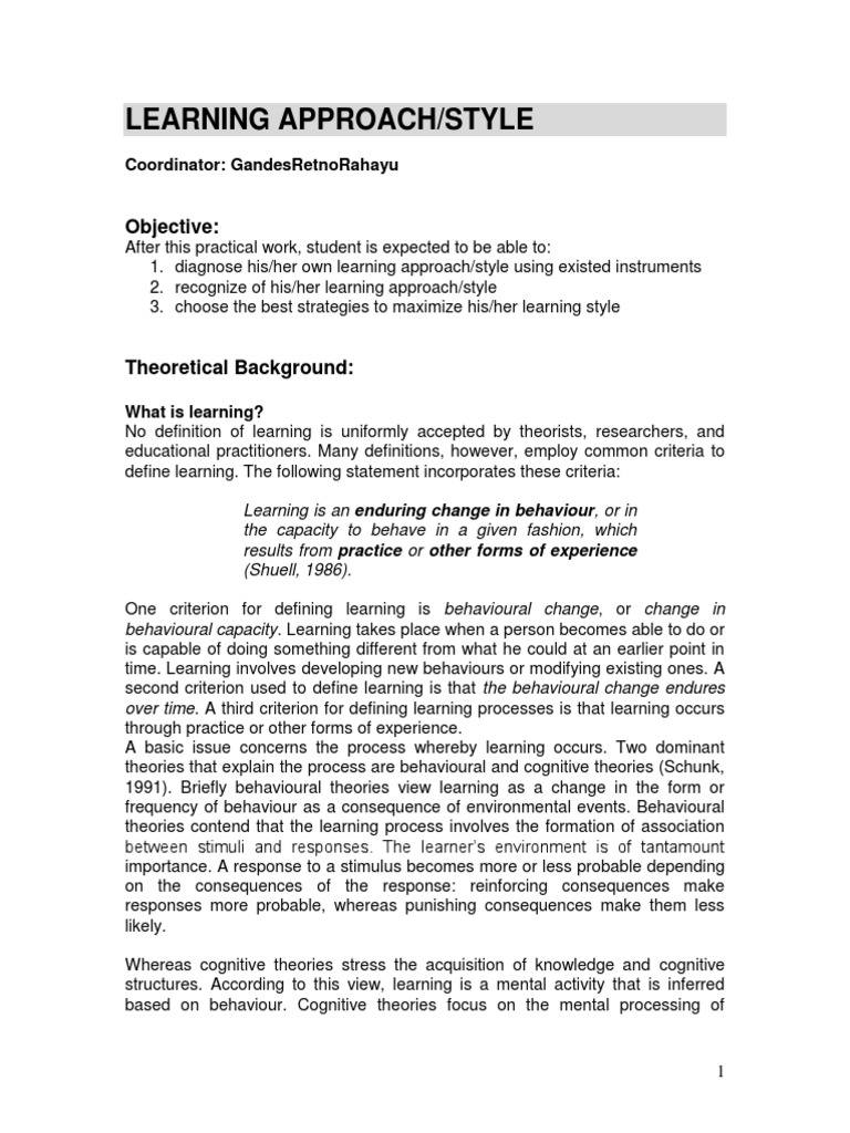 Gandes Learning Approach 12 | PDF | Learning Styles | Schema (Psychology)