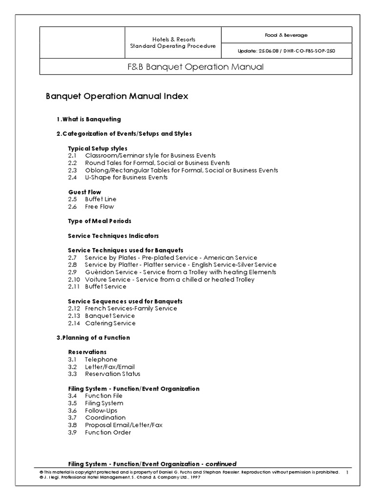 DHR-CO-FBS-SOP-250 Banquet Operation Manual PDF | PDF | Buffet | Menu