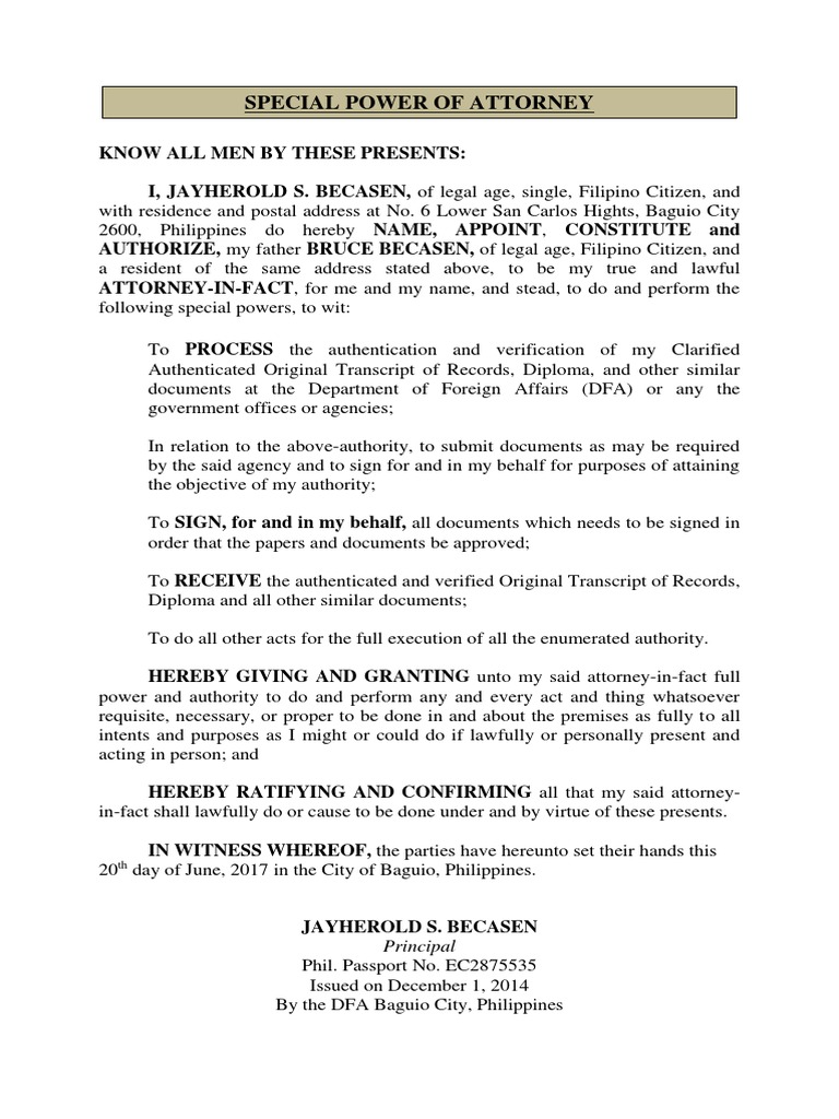 Spa Dfa Manila | PDF | Power Of Attorney | Government And Personhood